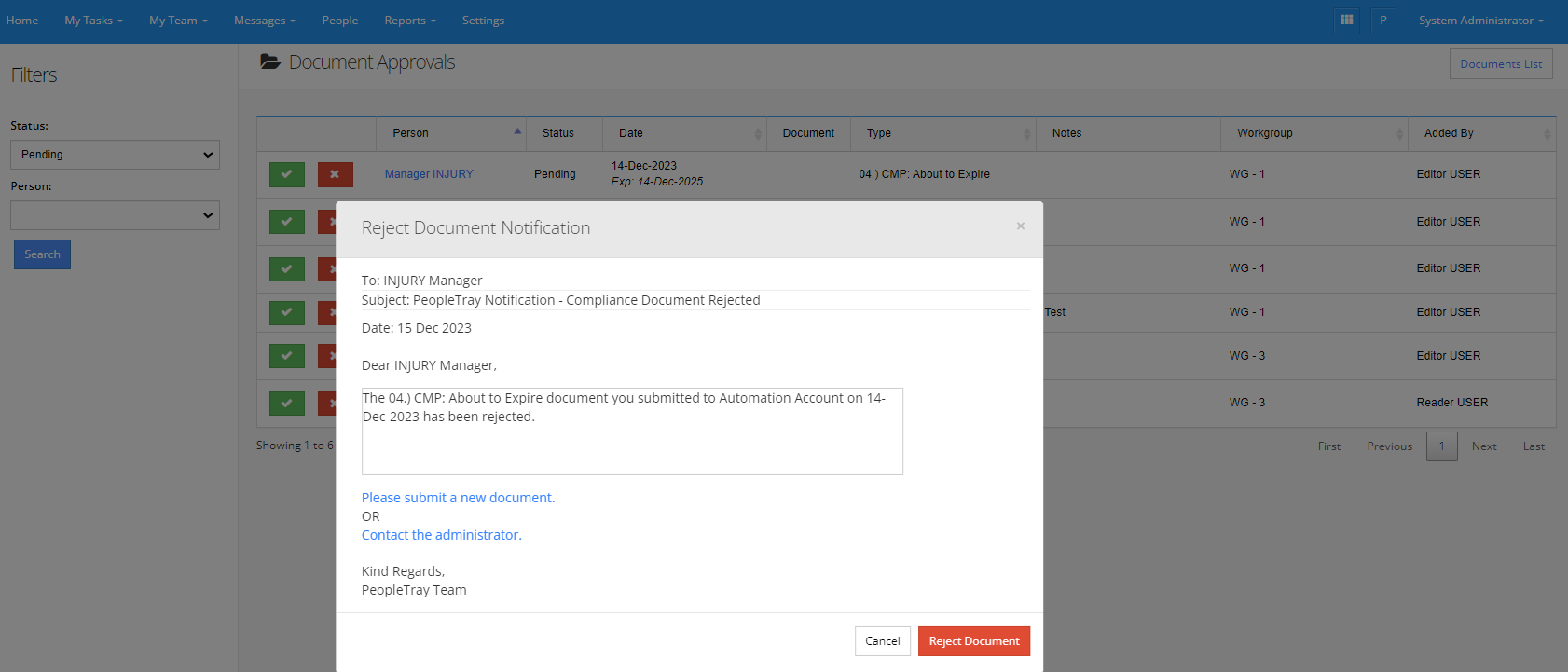 Pending Documents – PeopleTray