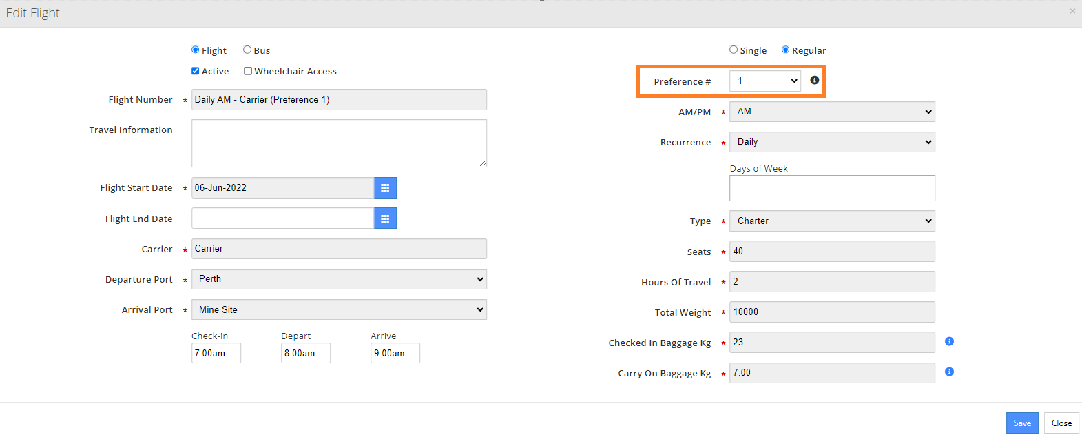 Flight Preferences: Inbound and Outbound – PeopleTray