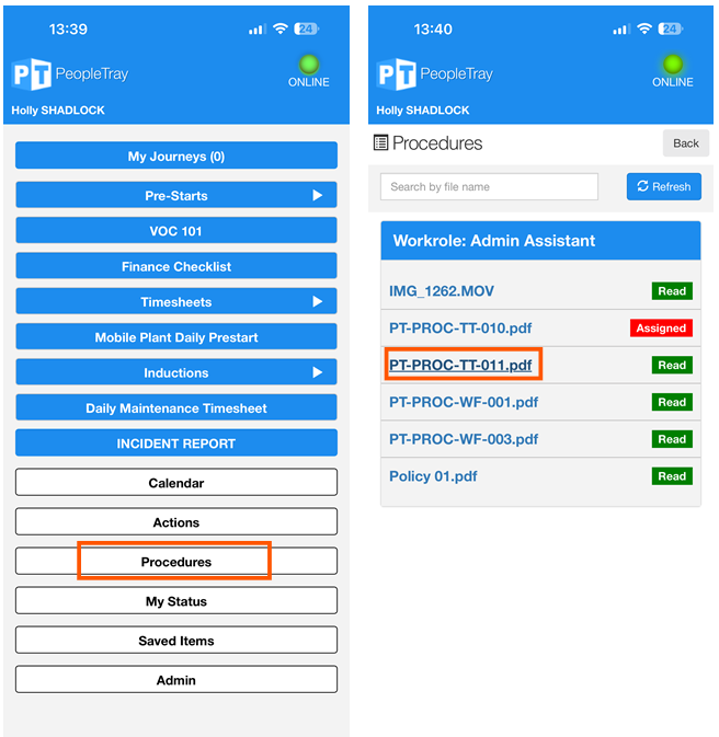 How to read my assigned Procedures – PeopleTray