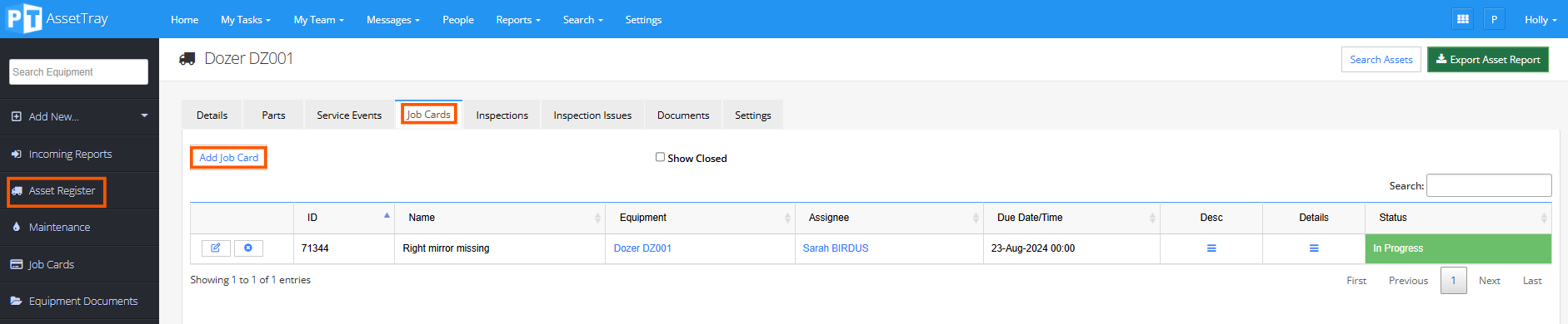 Manually Add a New Job Card in Asset Tray – PeopleTray