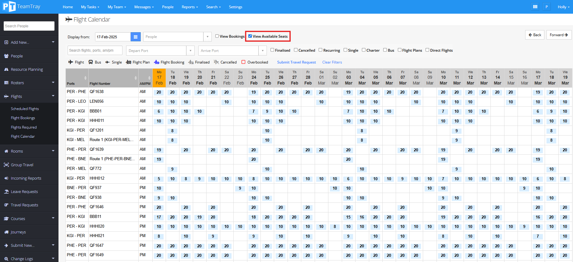 Flight Calendar – PeopleTray