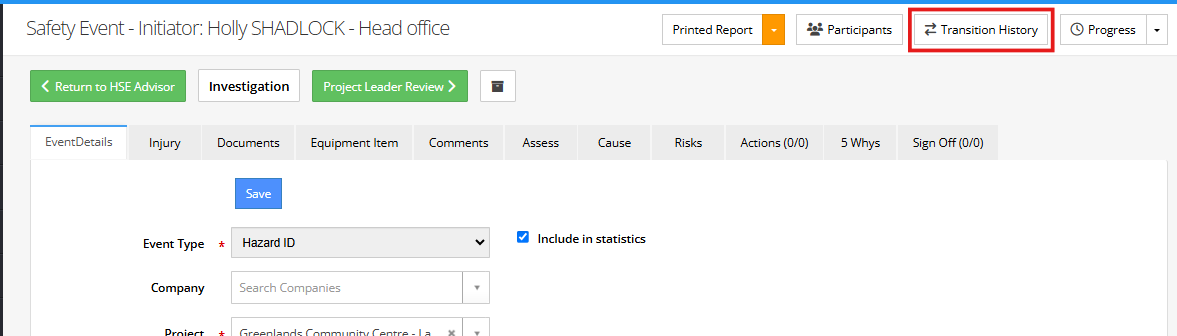 Safety Event Workflow Process – PeopleTray