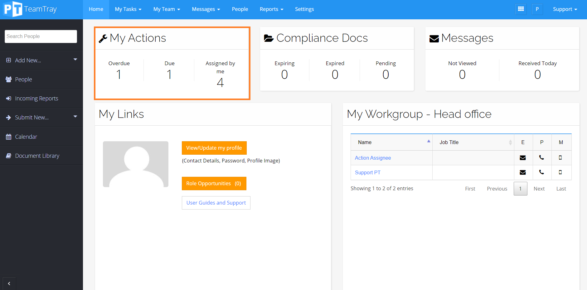 Understanding the 'My Actions' Section on the Home Page – PeopleTray