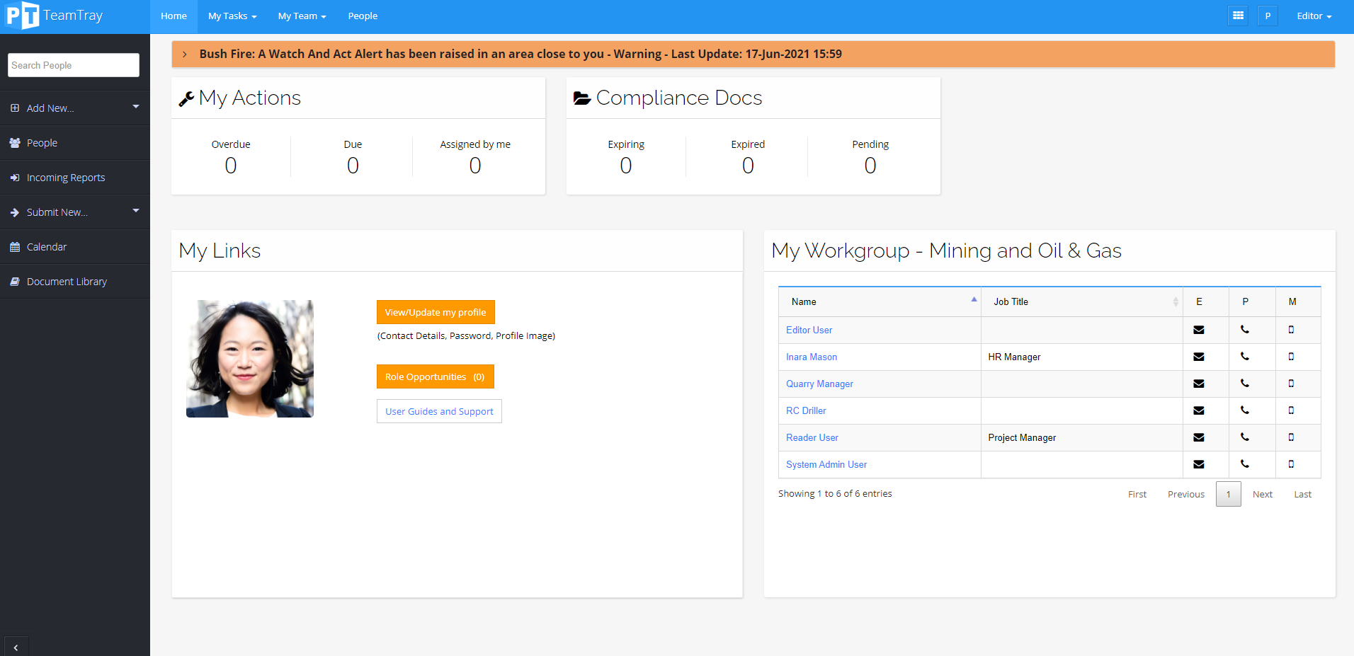 How Home pages differ between User Roles – PeopleTray