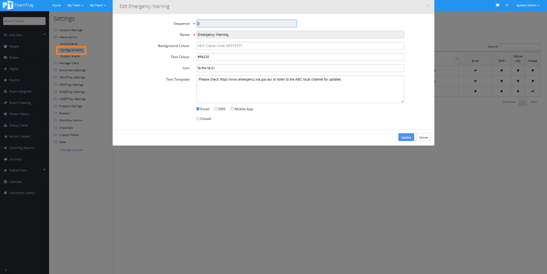How to configure an emergency alert and alert levels – PeopleTray