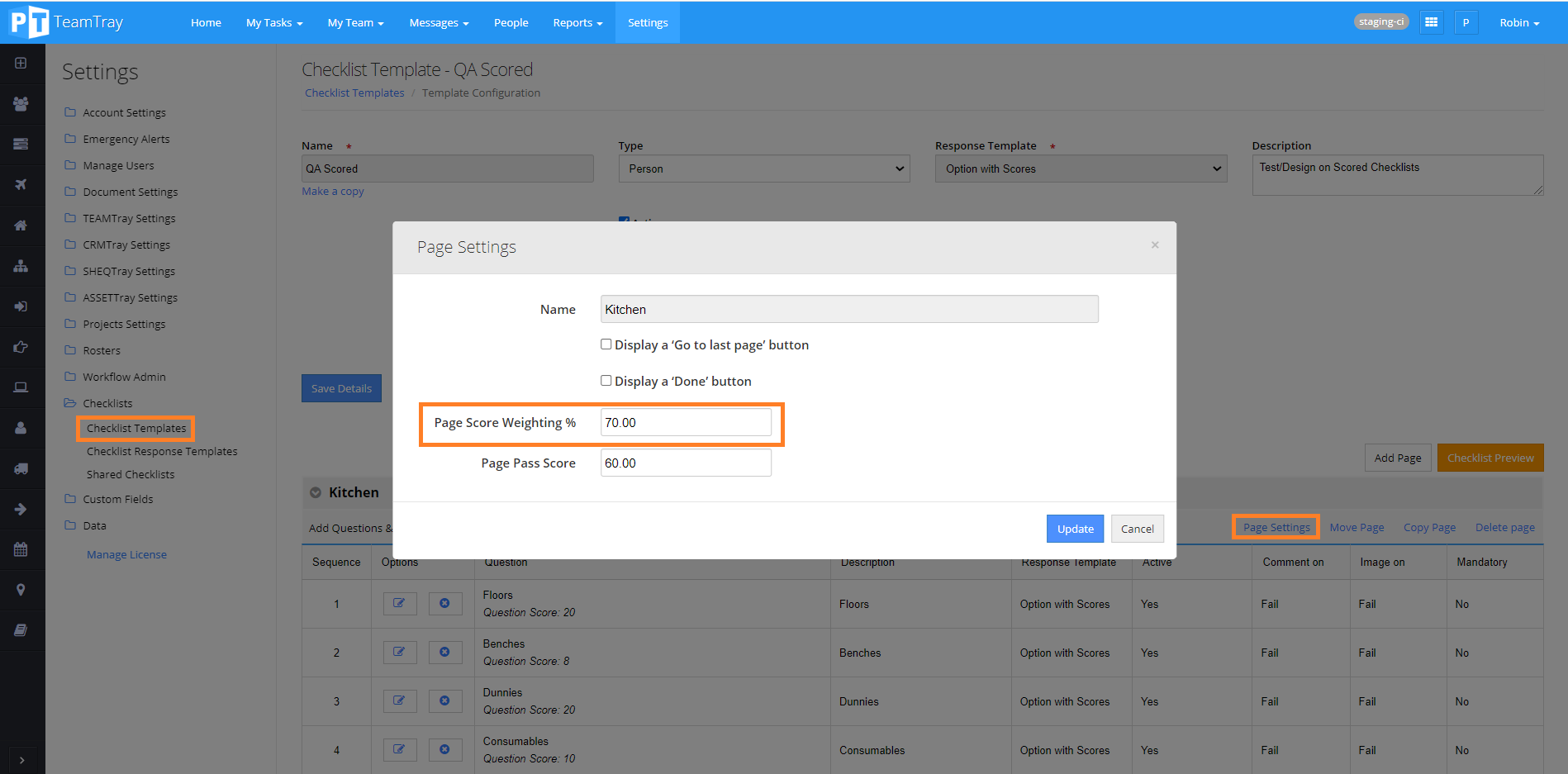 Include Page Score Weighting to a Checklist page – PeopleTray