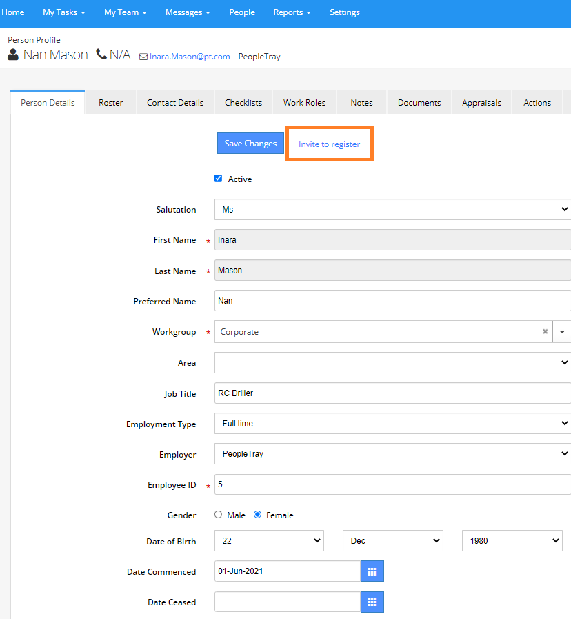 Re-inviting a Team Member to PeopleTray – PeopleTray