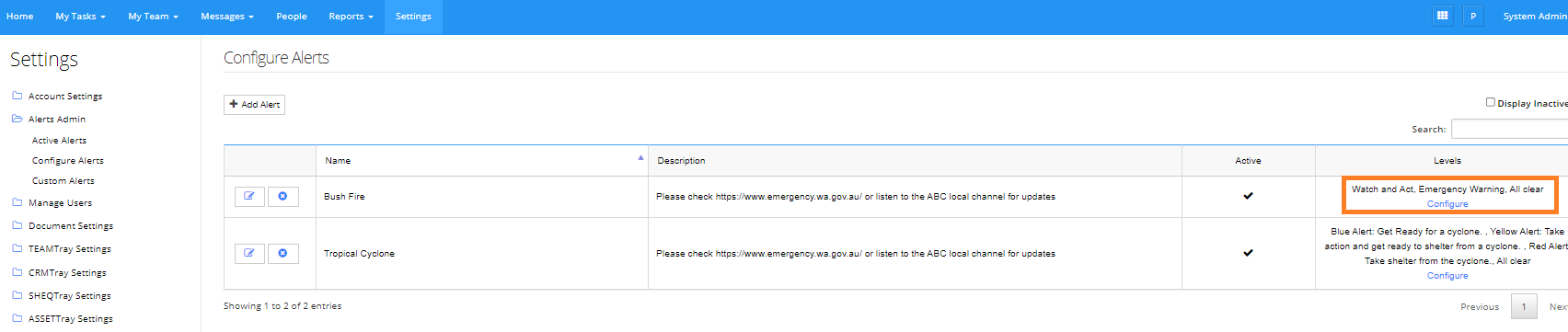 How to configure an emergency alert and alert levels – PeopleTray