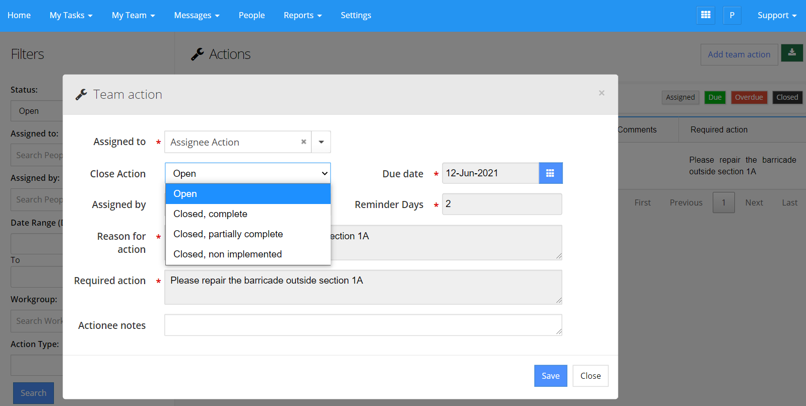 How to Close an Action – PeopleTray
