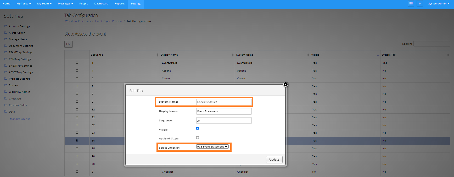 Configure a Checklist to Appear as a Tab in a Safety Event – PeopleTray