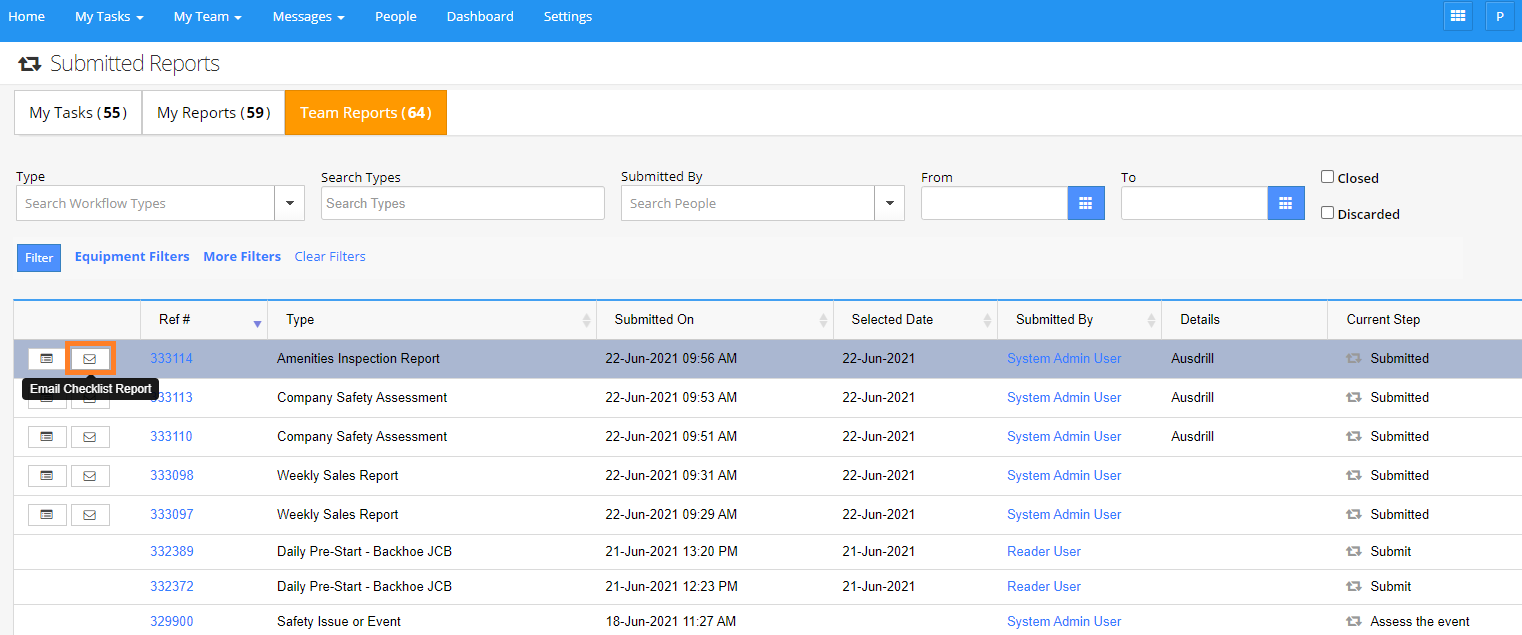 Email a Submitted Checklist to a Team Member – PeopleTray