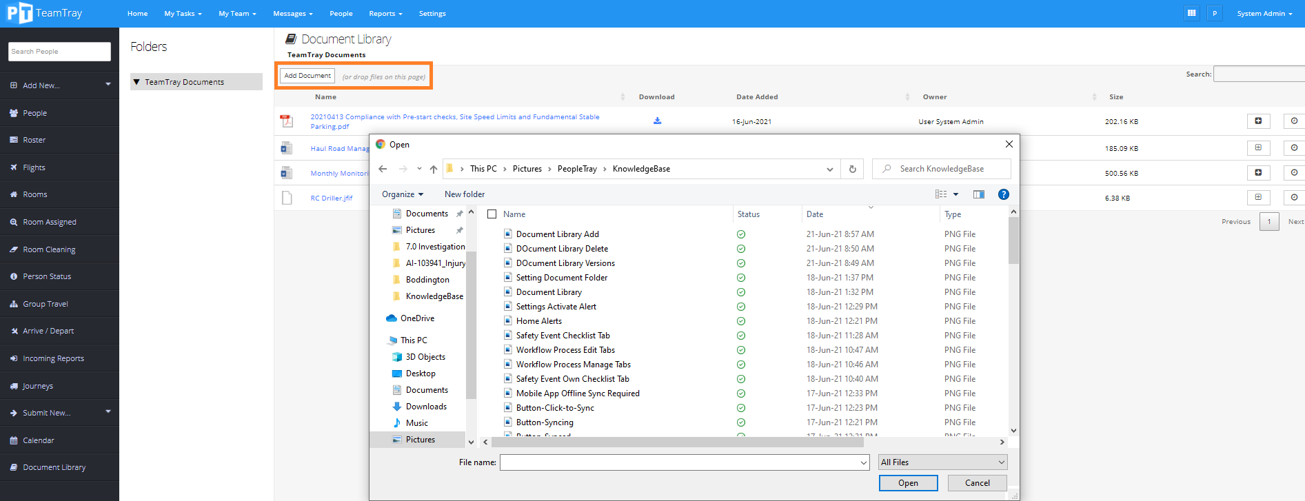 Add Documents to the Document Library – PeopleTray