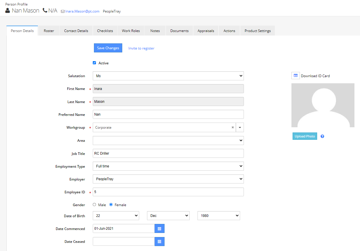 Person Profile - Person Details Tab – PeopleTray