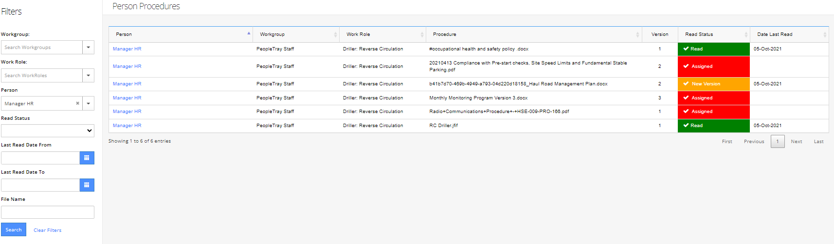 Managing My Team's Procedures – PeopleTray