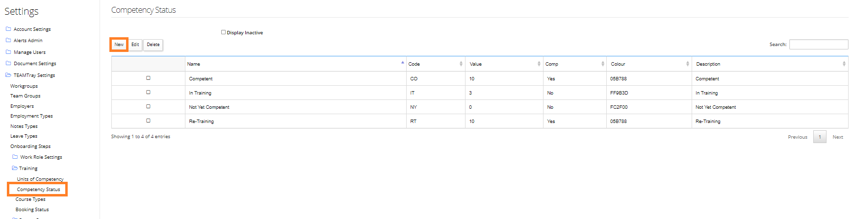 Add a New Competency Status to Settings – PeopleTray