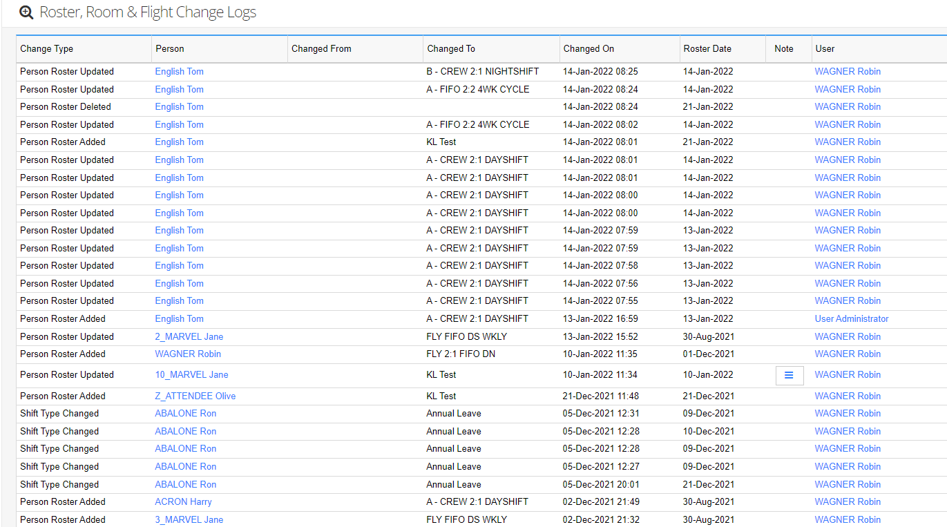 View Roster Change Logs – PeopleTray
