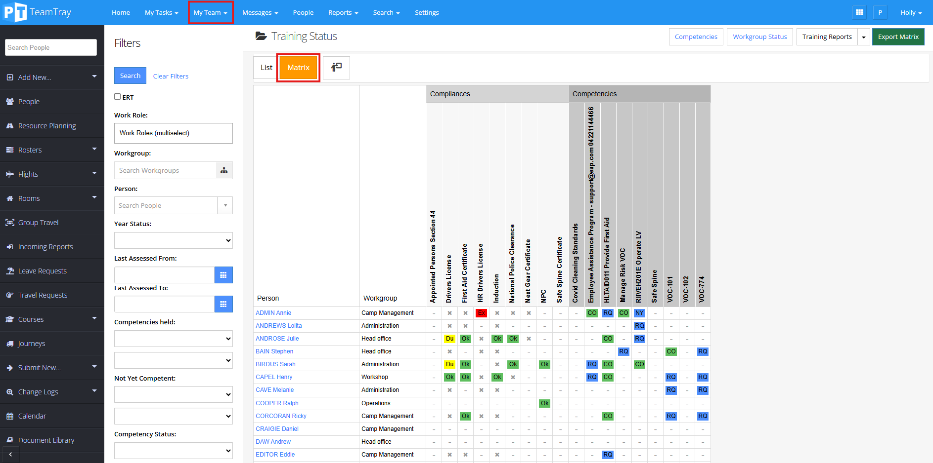 View the Training Matrix – PeopleTray
