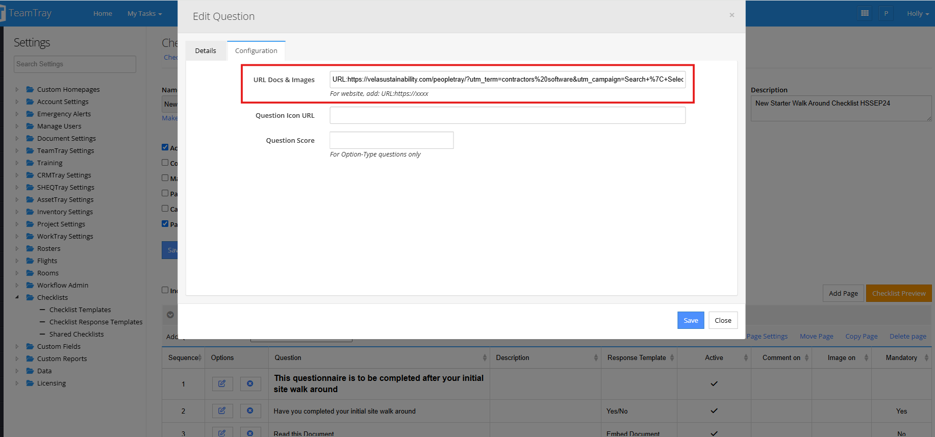 Embed a Website Link in a Checklist Template – PeopleTray
