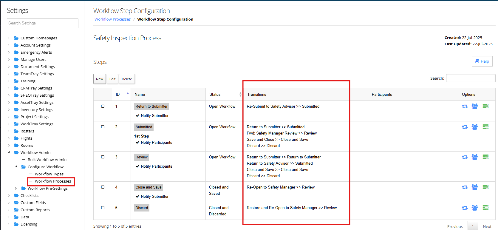 Configure Workflow Transitions (Step 3) – PeopleTray