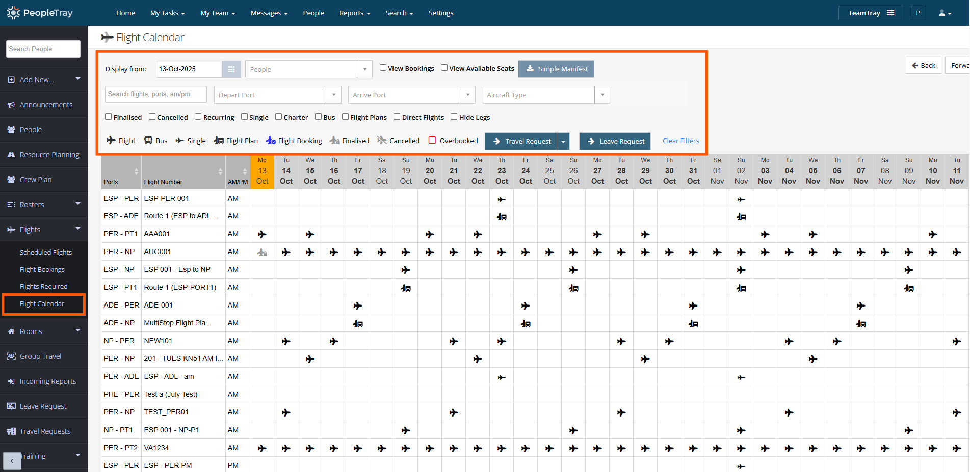 Flight Calendar – PeopleTray
