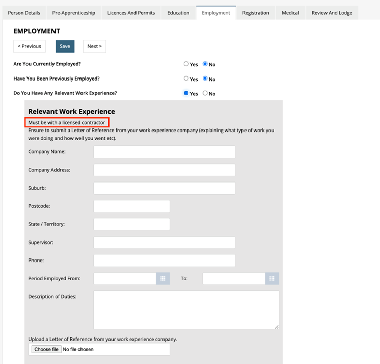 Customise Your Job Application Form - Employment Tab – PeopleTray