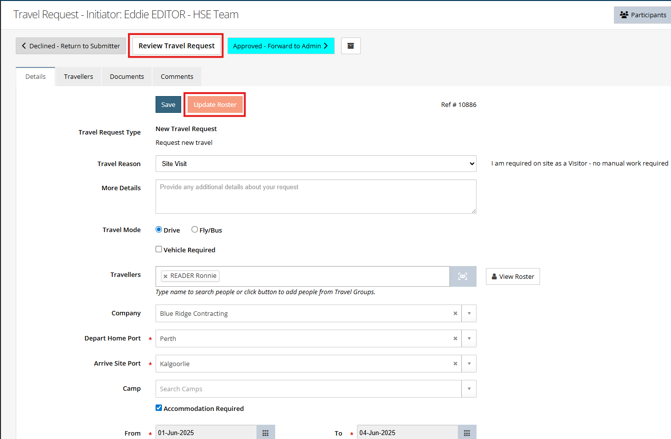 What is the Update Roster button in a Travel Request? – PeopleTray