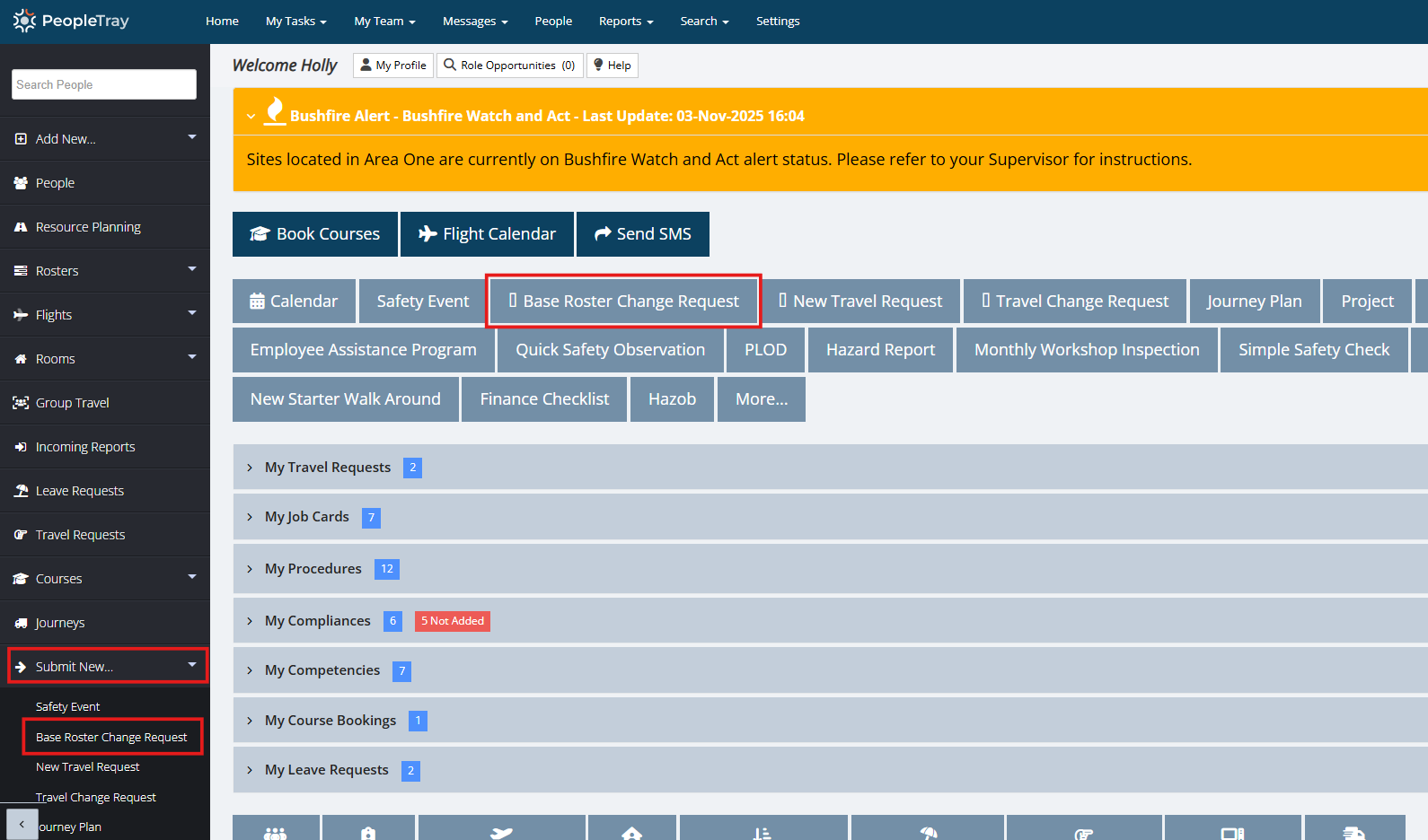 Submitting a Base Roster Change – PeopleTray