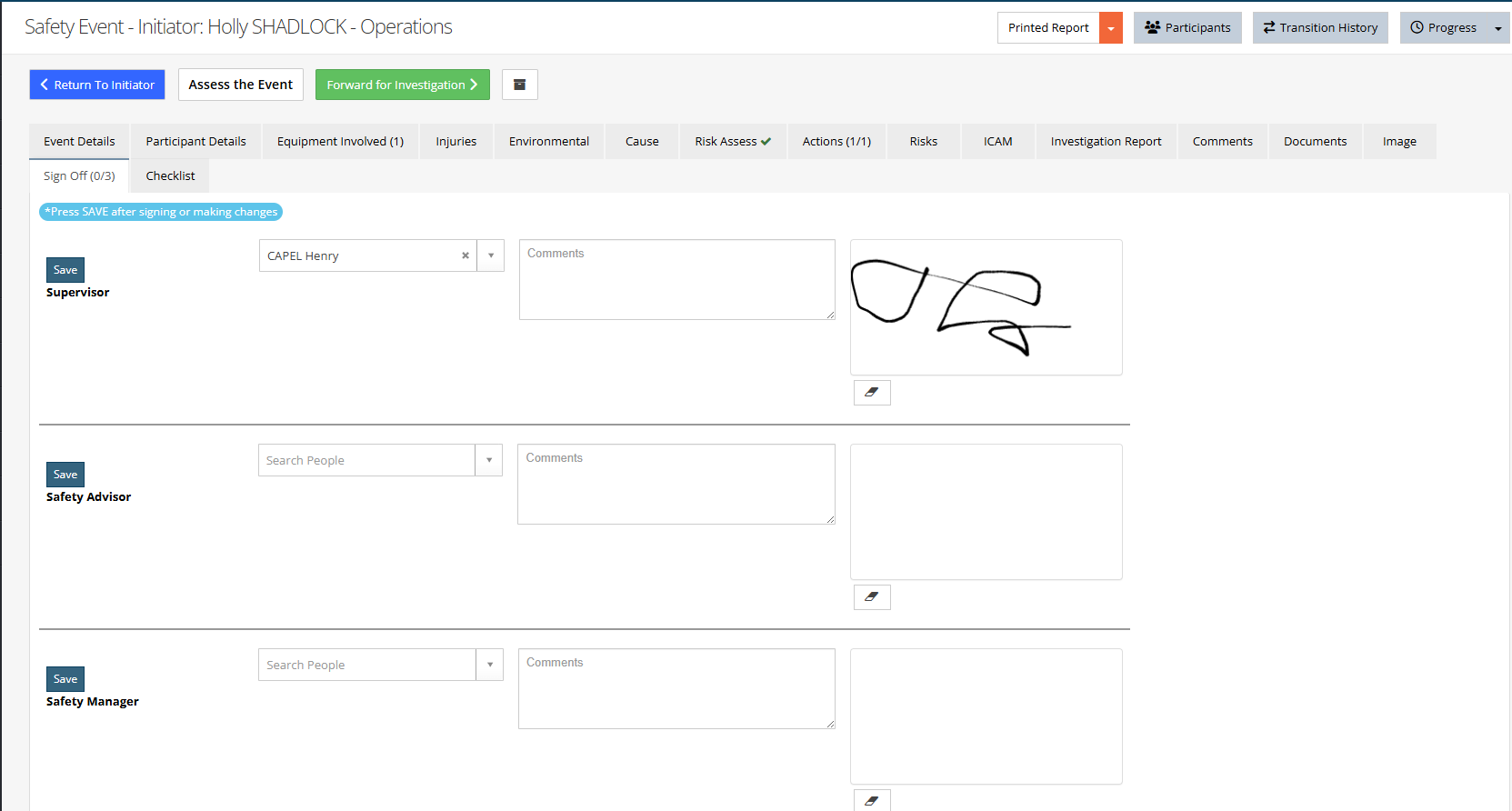 Safety Event Tabs – PeopleTray