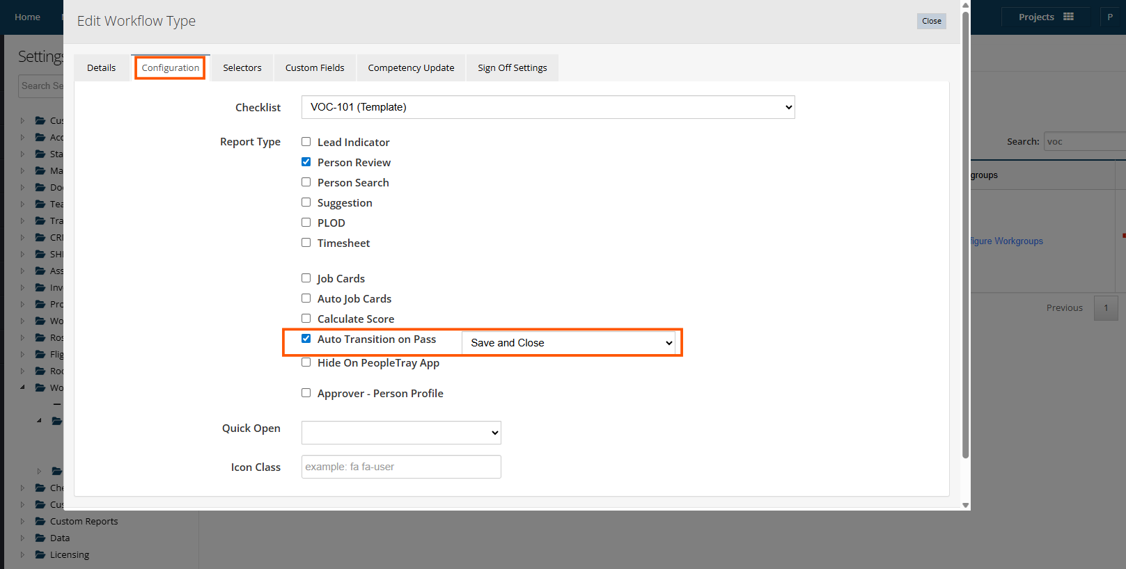 Workflow Type: Auto Transition on Pass – PeopleTray
