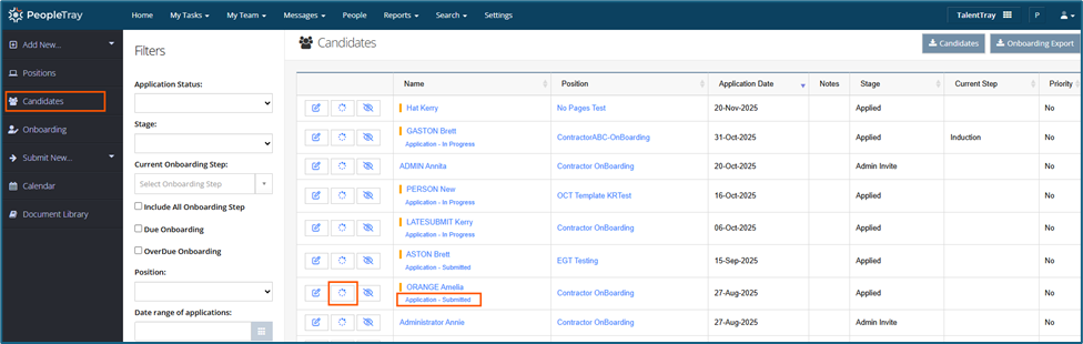 Return an Application to 'In Progress' – PeopleTray